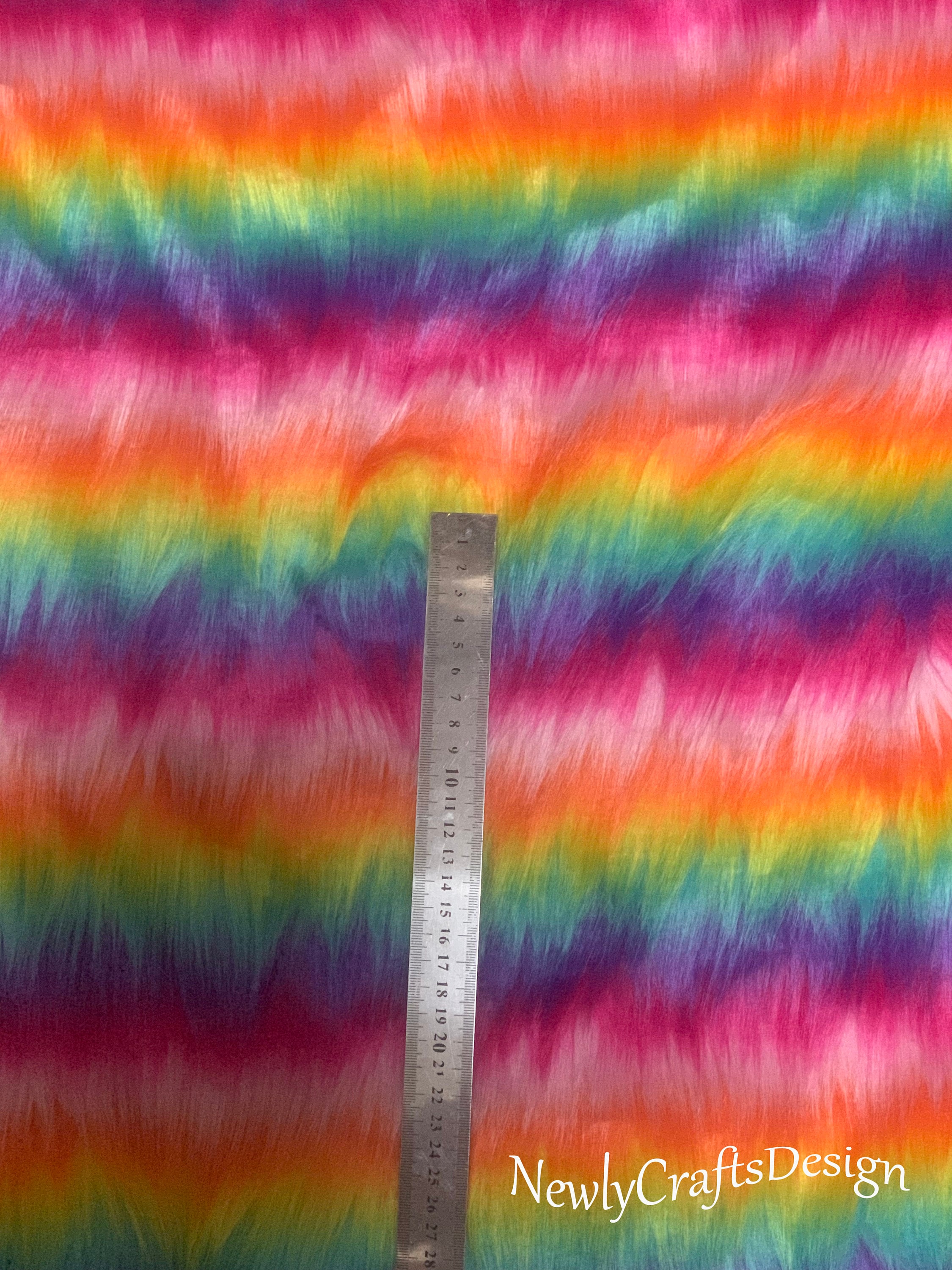 Neon Rainbow Striped Faux Fur Fabric,long Pile Rainbow Shag Furs for ...