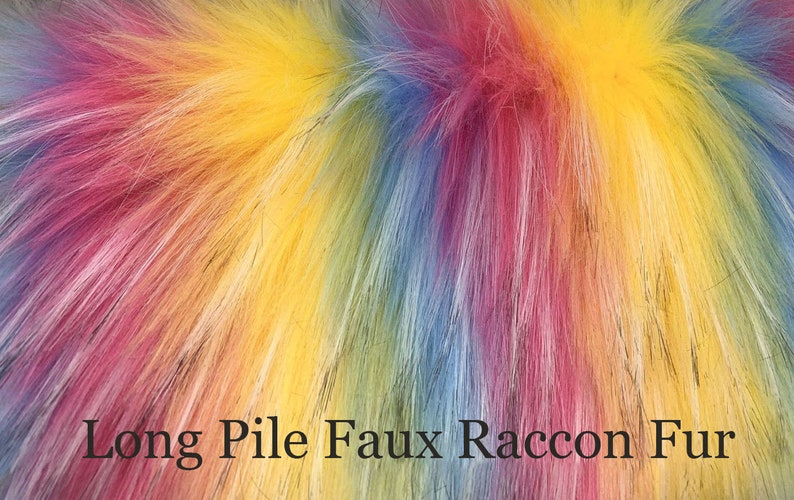 Rainbow Jacquard Long Pile Faux Raccoon Fur, High Density Fluffy Fur ...