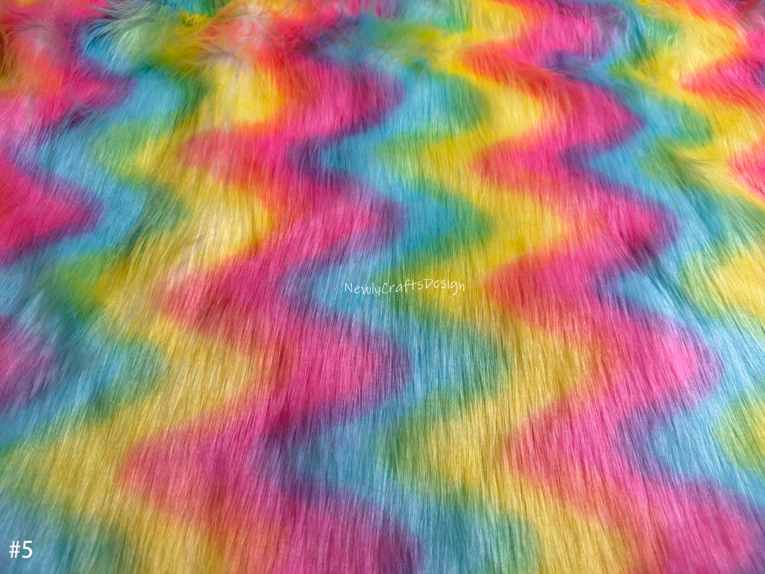 Rainbow Faux Fur Fabric,long Pile Furry Colorful Fur,wavy Striped Plush ...