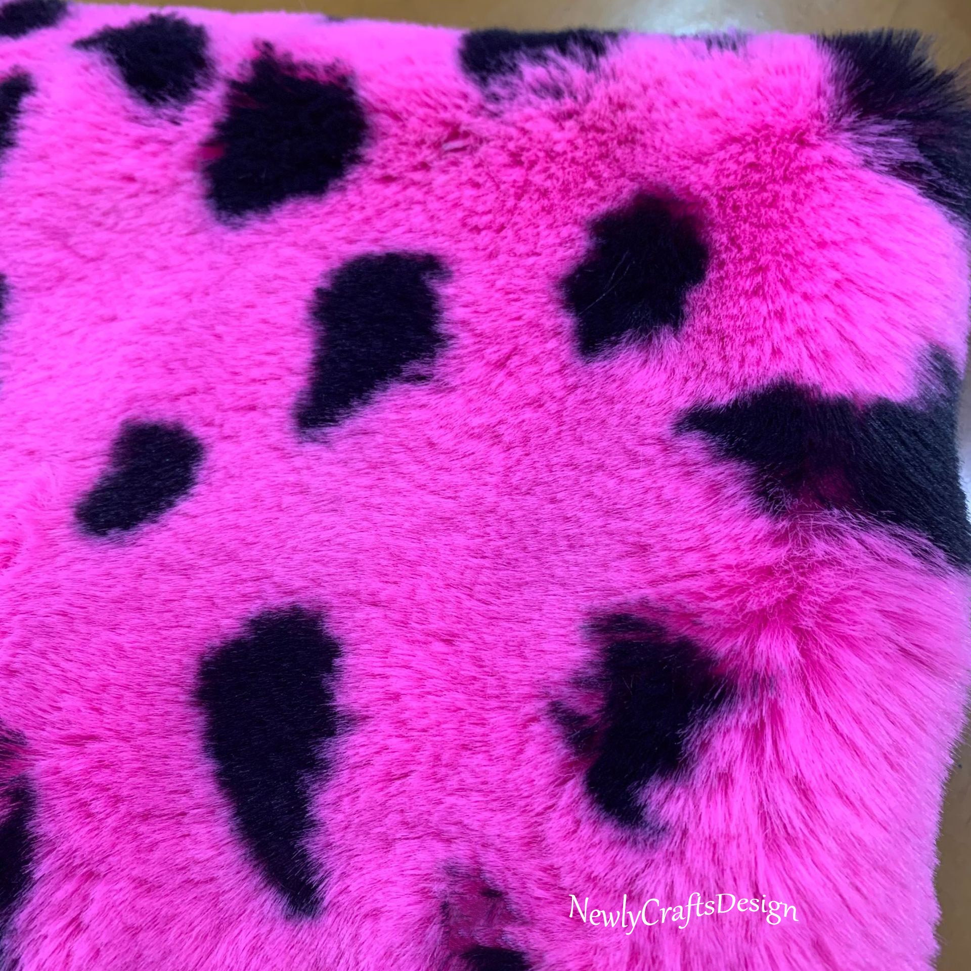 Hot Pink Leopard Print Faux Fur Fabric,animal Print Rabbit Fake Fur ...