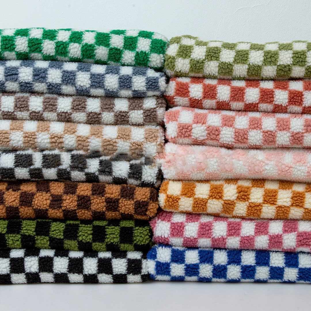Colorful Checkerboard Sherpa Fleece,check Pattern Plush Lamb Wool Faux ...