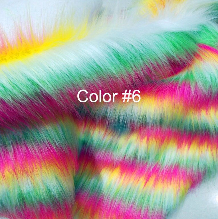 Rainbow Stripe Faux Fur Fabric,colorful Wavy Long Pile Fur for Down ...