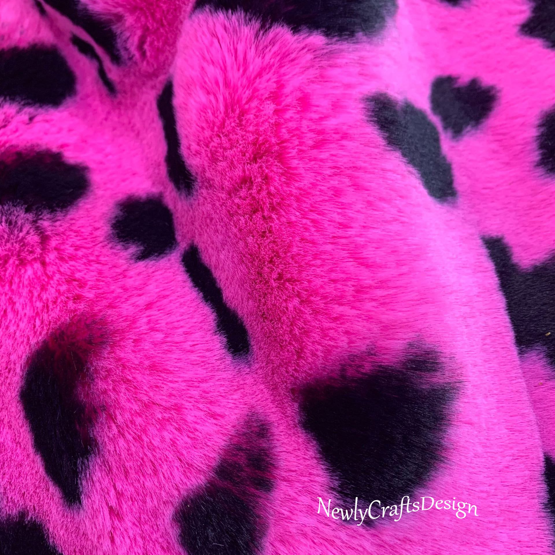 Hot Pink Leopard Print Faux Fur Fabric,animal Print Rabbit Fake Fur ...