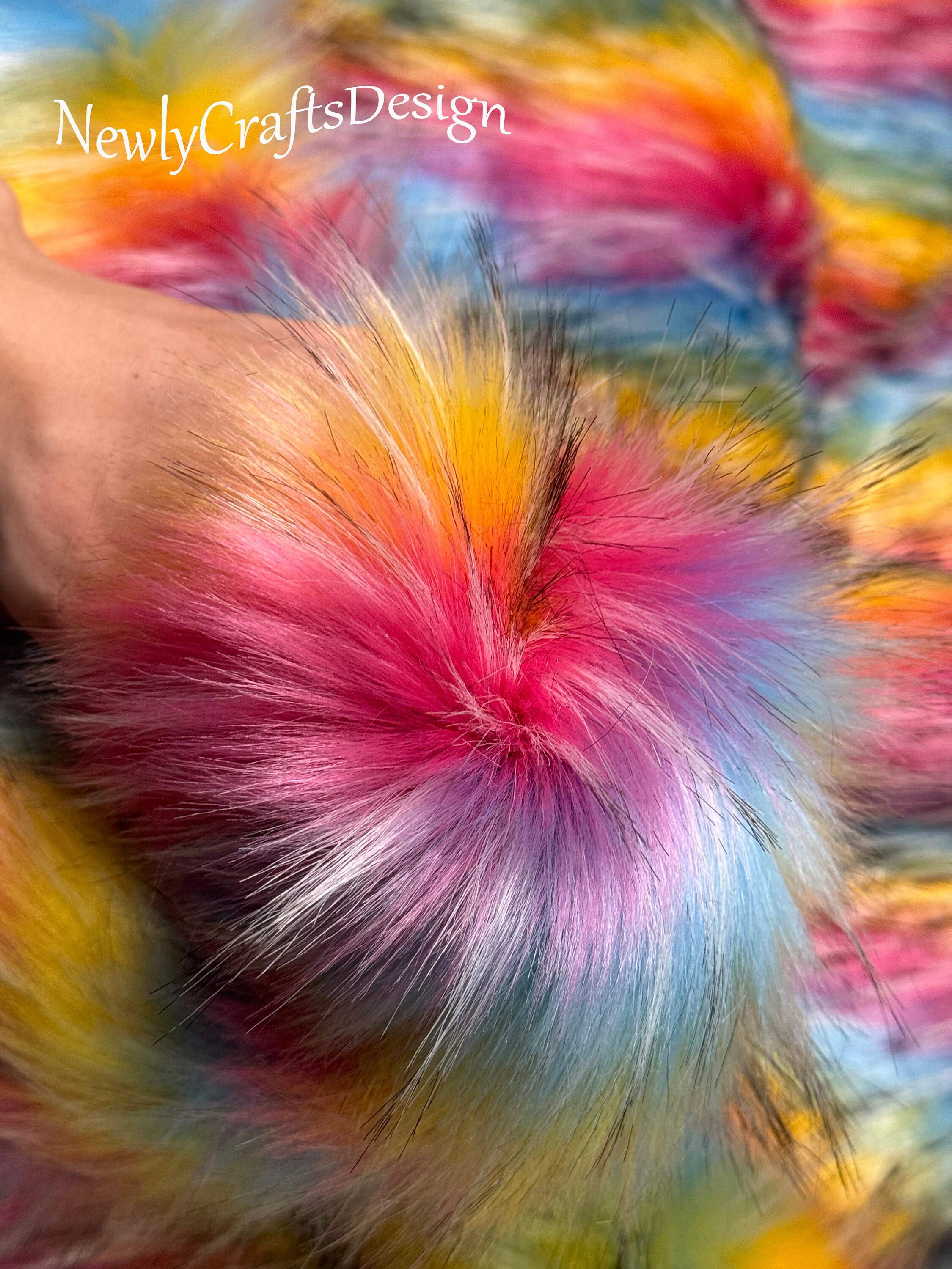 Rainbow Jacquard Long Pile Furry Faux Raccoon Fur, Wolf Faux Fur Fabric ...