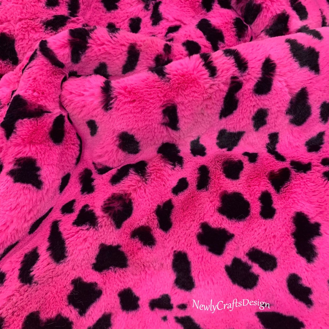 Hot Pink Leopard Print Faux Fur Fabric,animal Print Rabbit Fake Fur ...