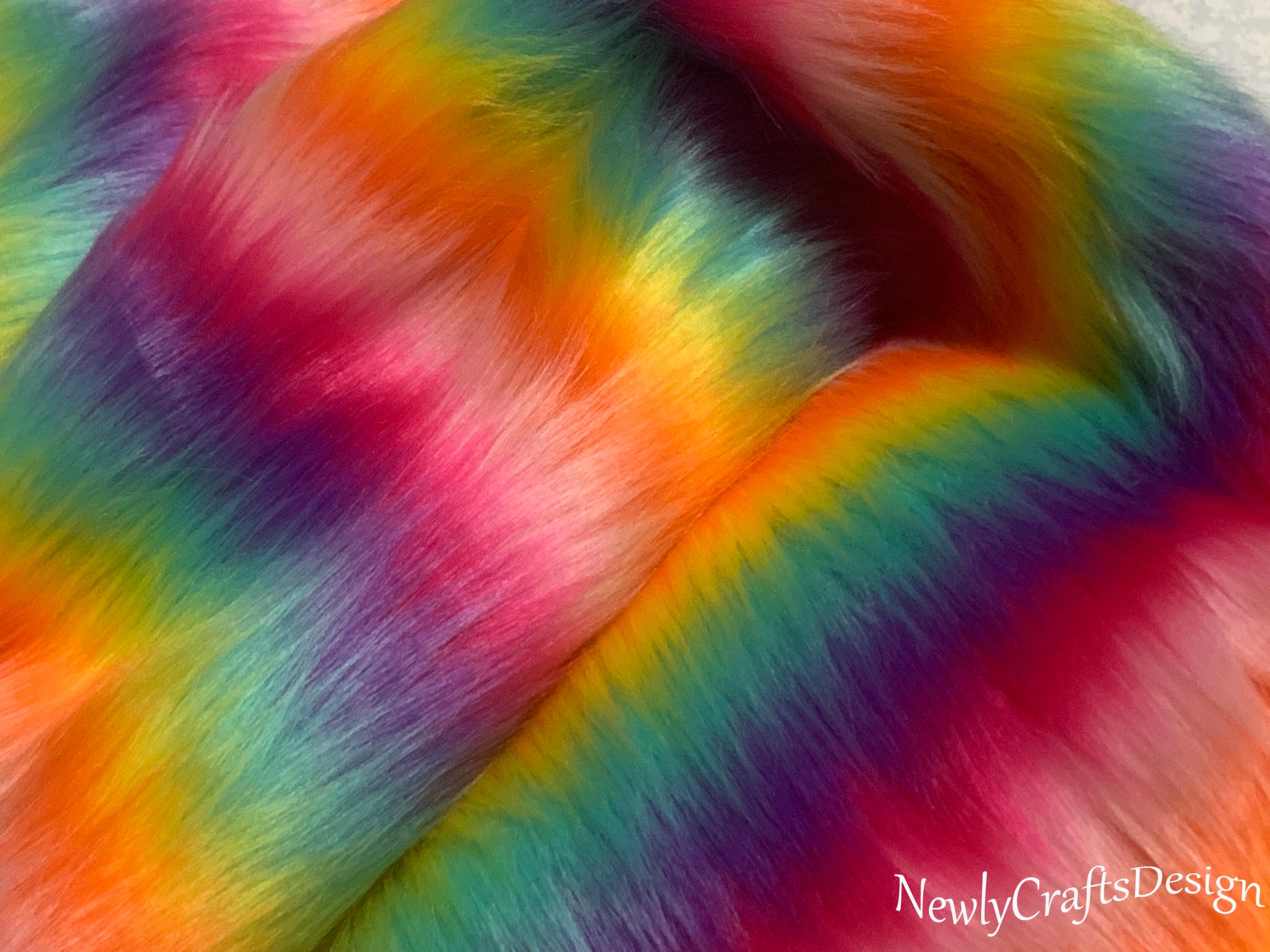 Neon Rainbow Striped Faux Fur Fabric,long Pile Rainbow Shag Furs for ...