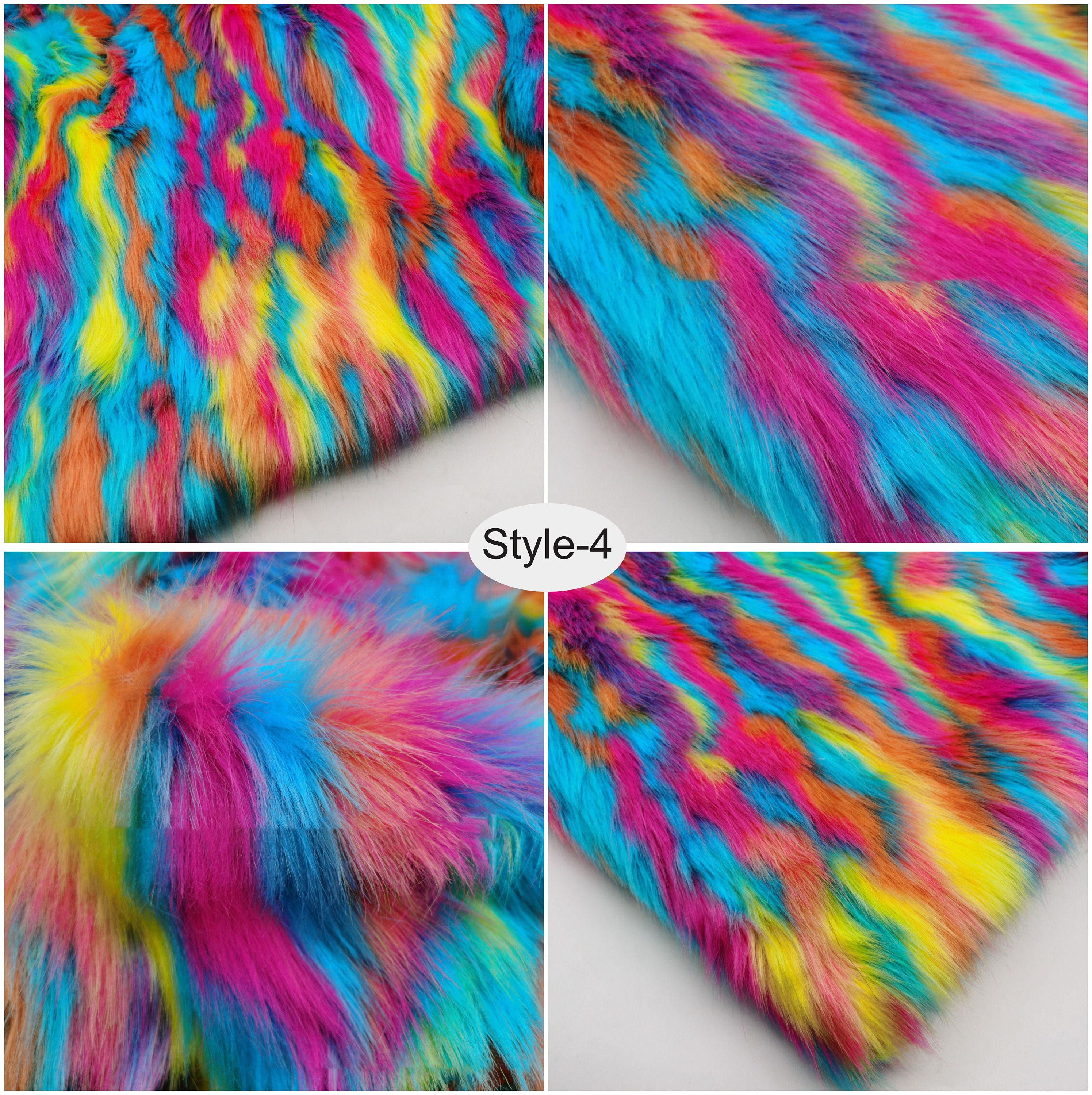 Rainbow Stripe Faux Fur Fabric,colorful Wavy Long Pile Fur for Down ...
