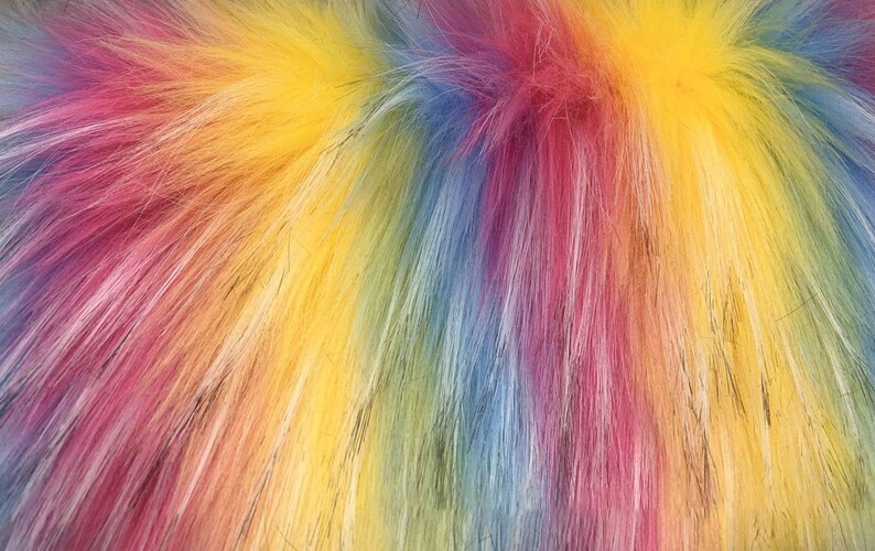 Rainbow Jacquard Long Pile Faux Raccoon Fur, High Density Fluffy Fur ...
