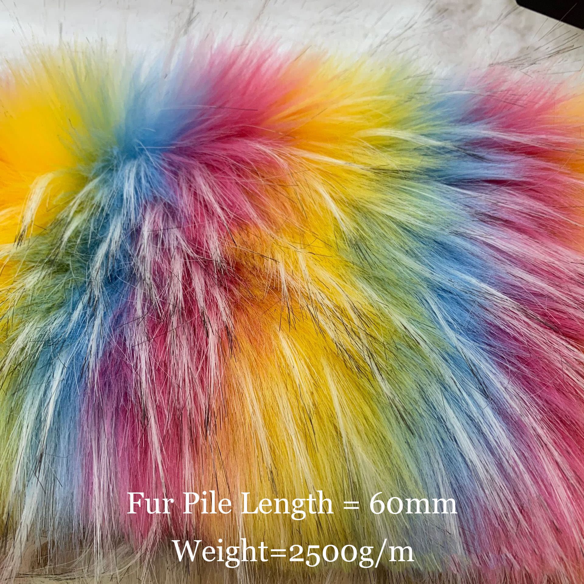 Rainbow Jacquard Long Pile Faux Raccoon Fur, High Density Fluffy Fur ...