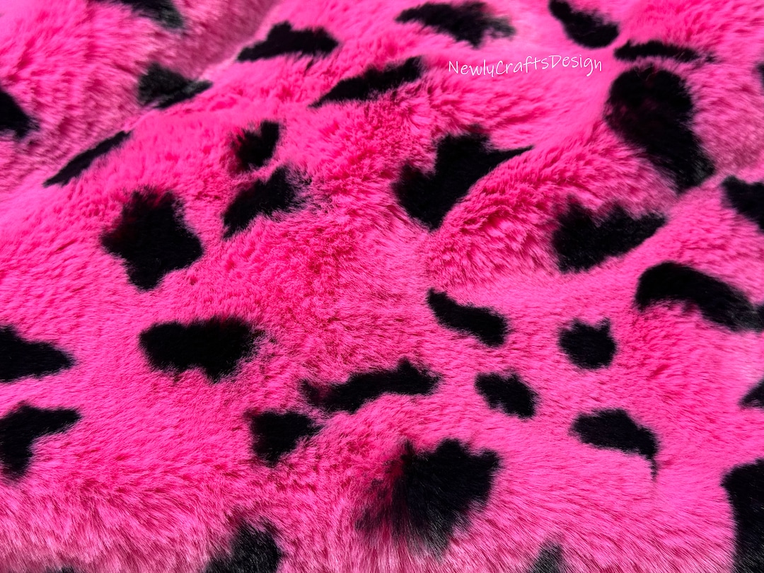 Hot Pink Leopard Print Faux Fur Fabric,animal Print Rabbit Fake Fur ...