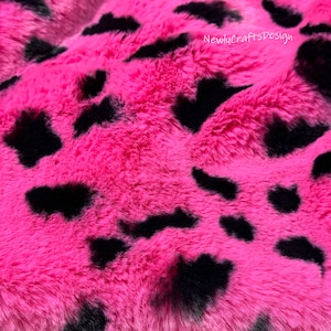 Hot Pink Leopard Print Faux Fur Fabric,animal Print Rabbit Fake Fur ...