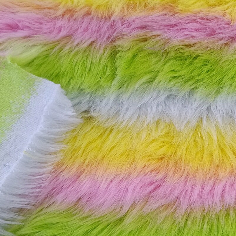 Pastel Rainbow Faux Fur Fabric, Long Pile Furry Colorful Fur,striped ...