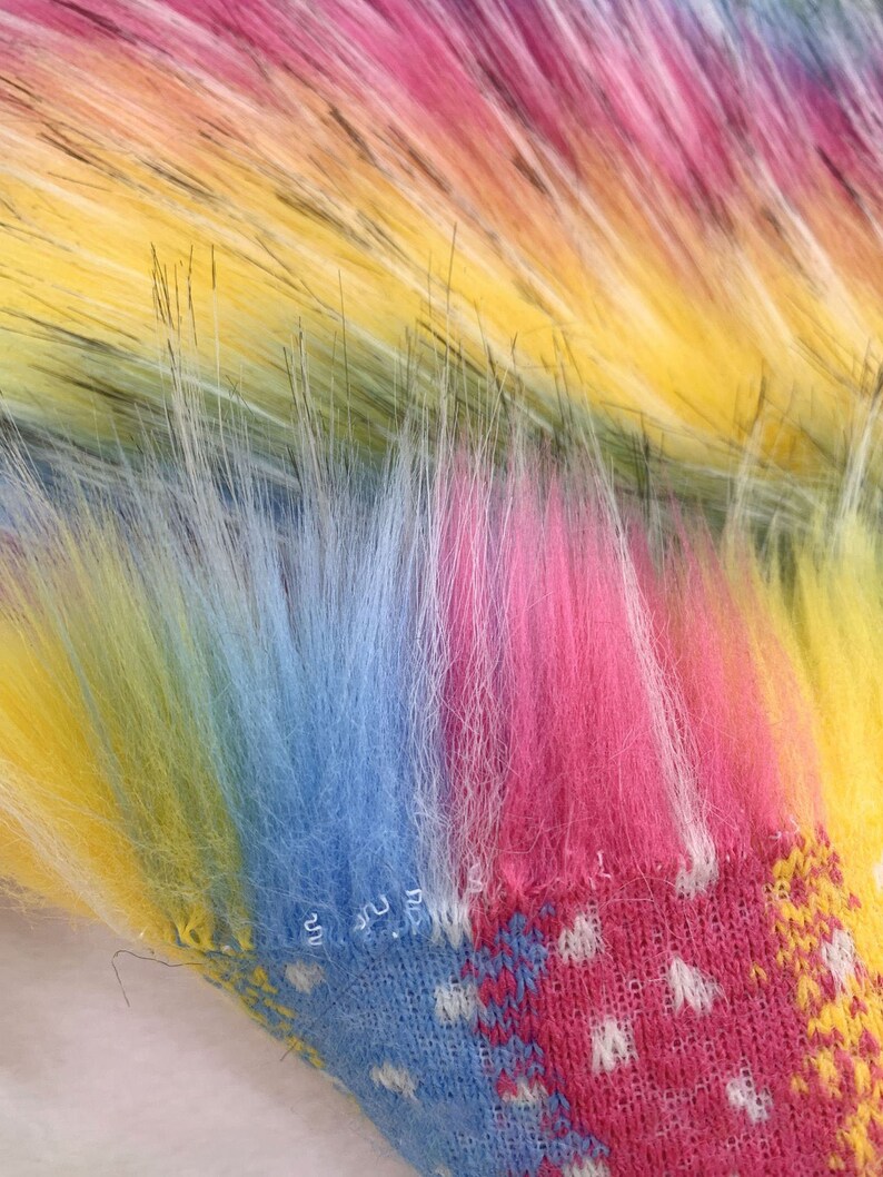 Rainbow Jacquard Long Pile Faux Raccoon Fur, High Density Fluffy Fur ...
