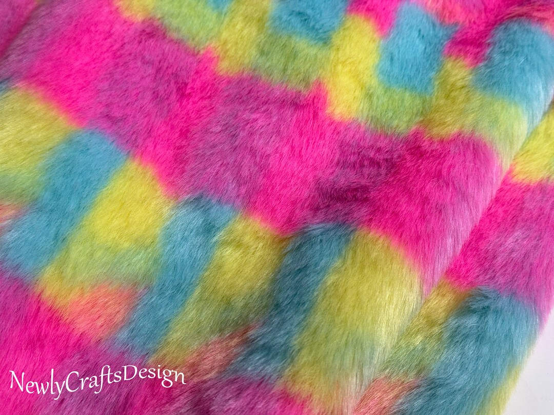 Pink Blue Yellow Three Tone Fox Faux Fur Fabric,short Pile Jacquard ...