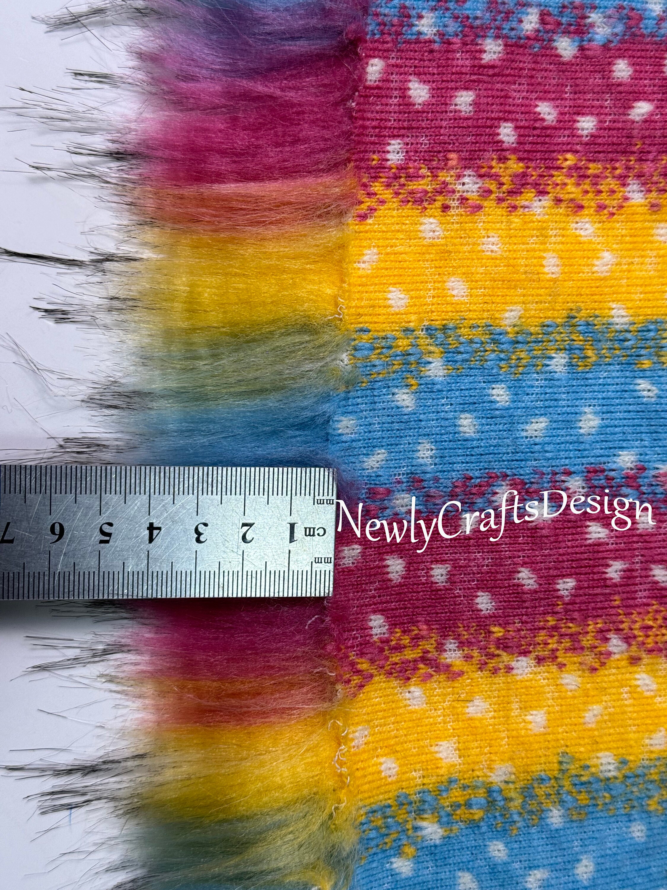 Rainbow Jacquard Long Pile Furry Faux Raccoon Fur, Wolf Faux Fur Fabric ...