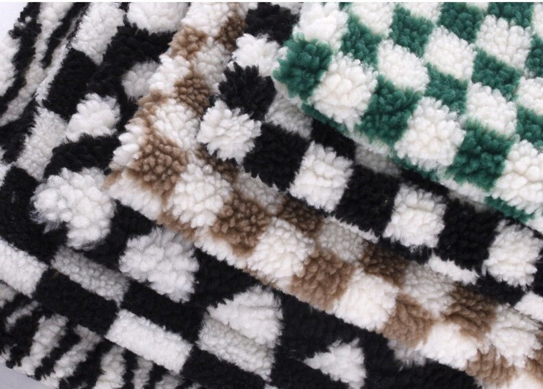 Checkered Squares Sherpa Fleece Fabric, Black and White Check Pattern ...