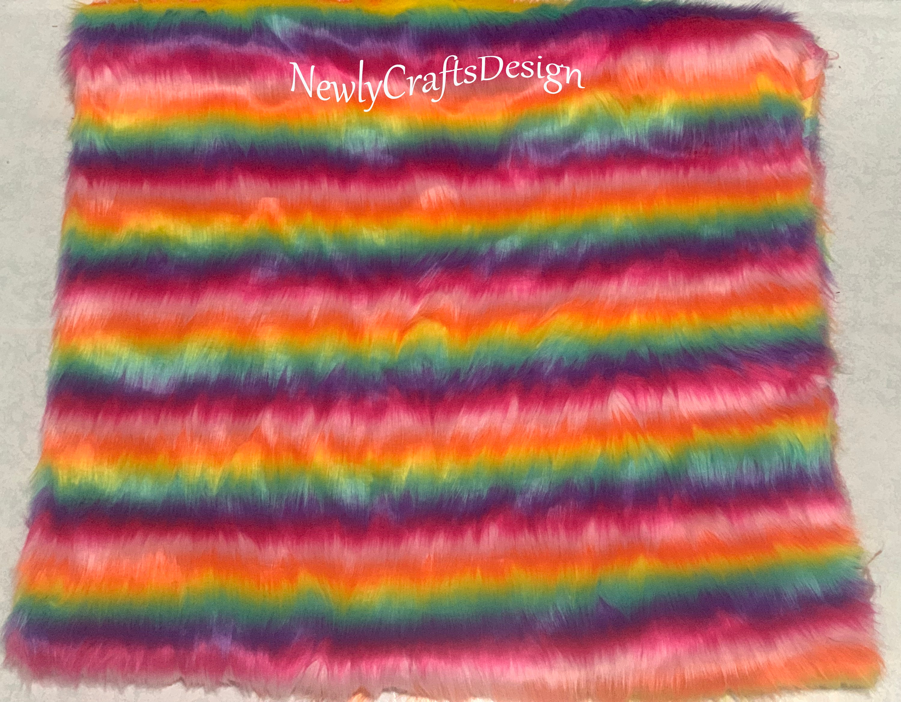 Neon Rainbow Striped Faux Fur Fabric,long Pile Rainbow Shag Furs for ...