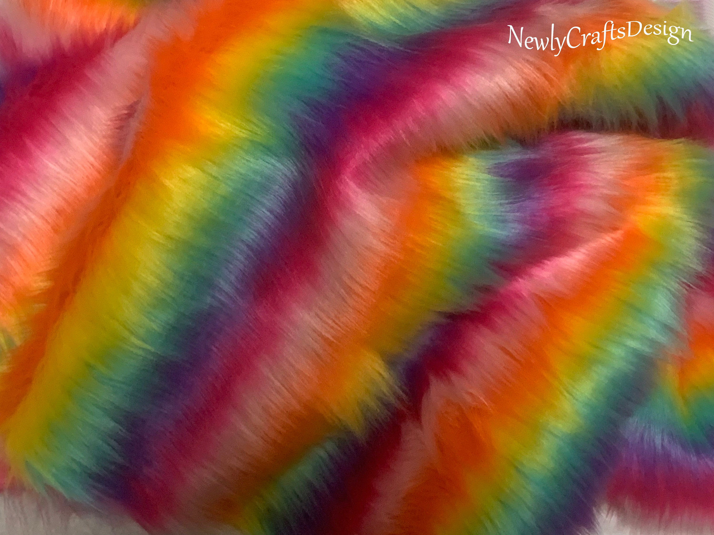 Neon Rainbow Striped Faux Fur Fabric,long Pile Rainbow Shag Furs for ...