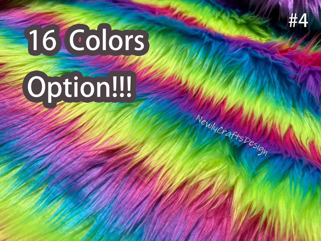 Faux Fake Fur Rainbow Stripe Faux Fur Fabric, Colorful Shaggy Fur for ...