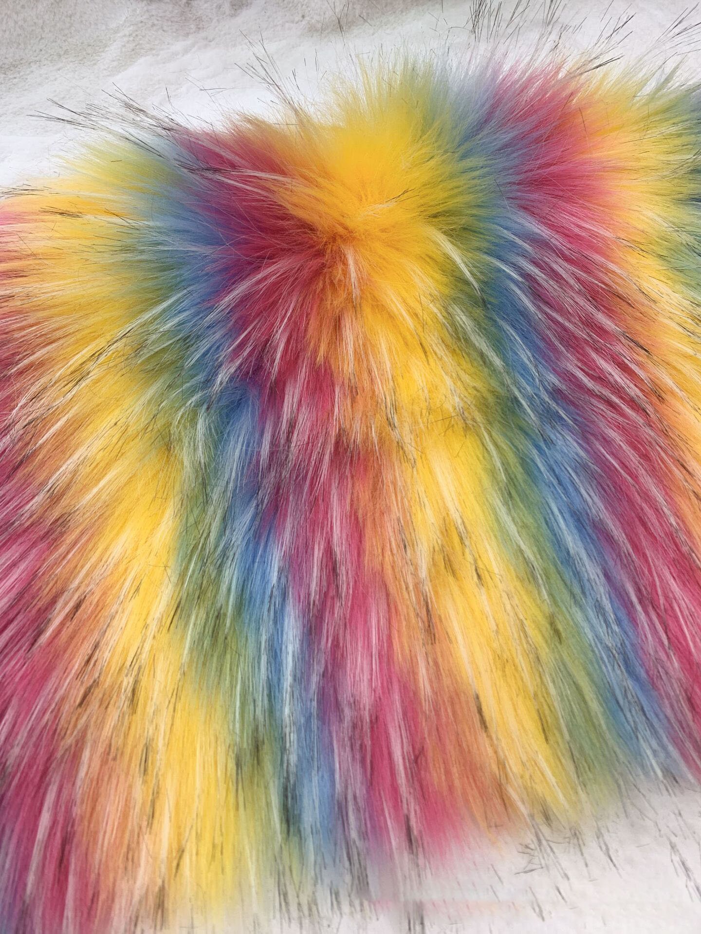 Rainbow Jacquard Long Pile Faux Raccoon Fur, High Density Fluffy Fur ...
