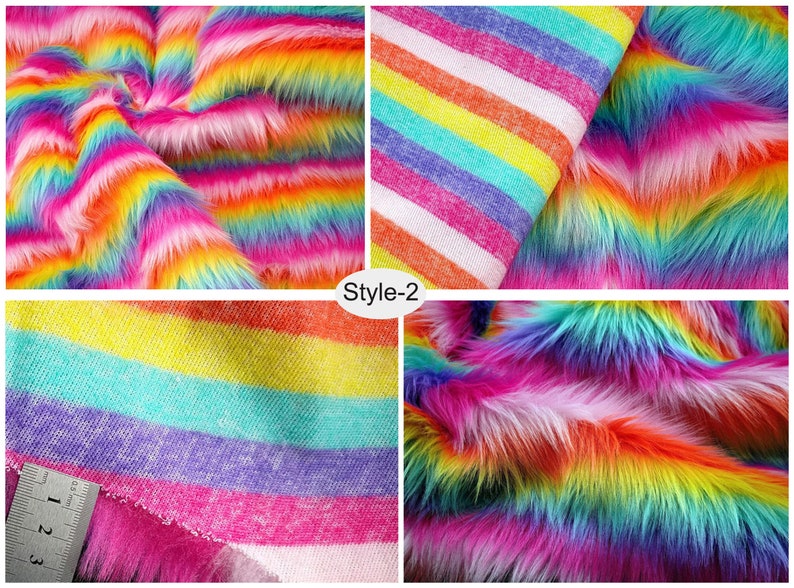 Rainbow Stripe Faux Fur Fabric,colorful Wavy Long Pile Fur for Down ...