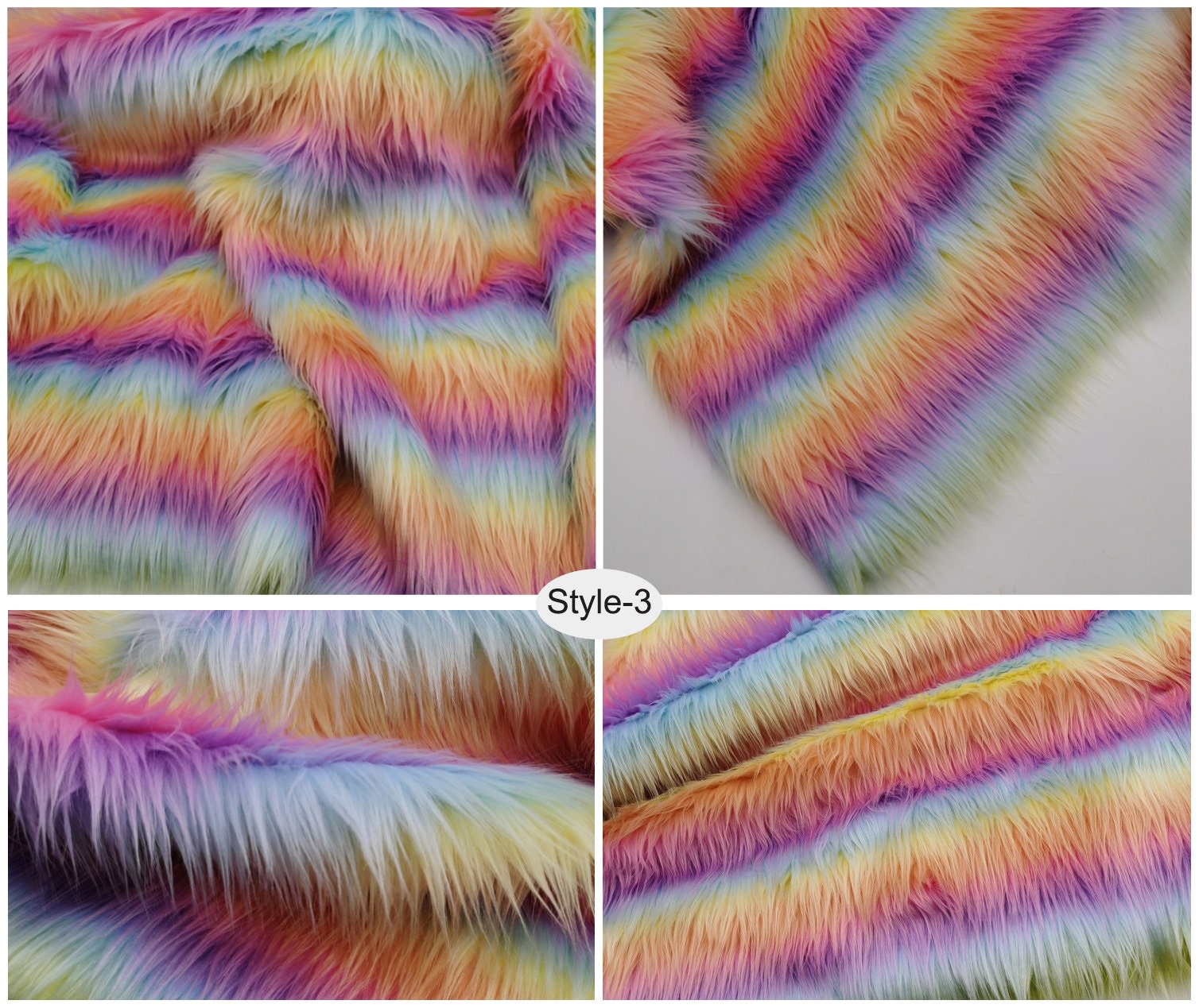 Rainbow Stripe Faux Fur Fabric,colorful Wavy Long Pile Fur for Down ...