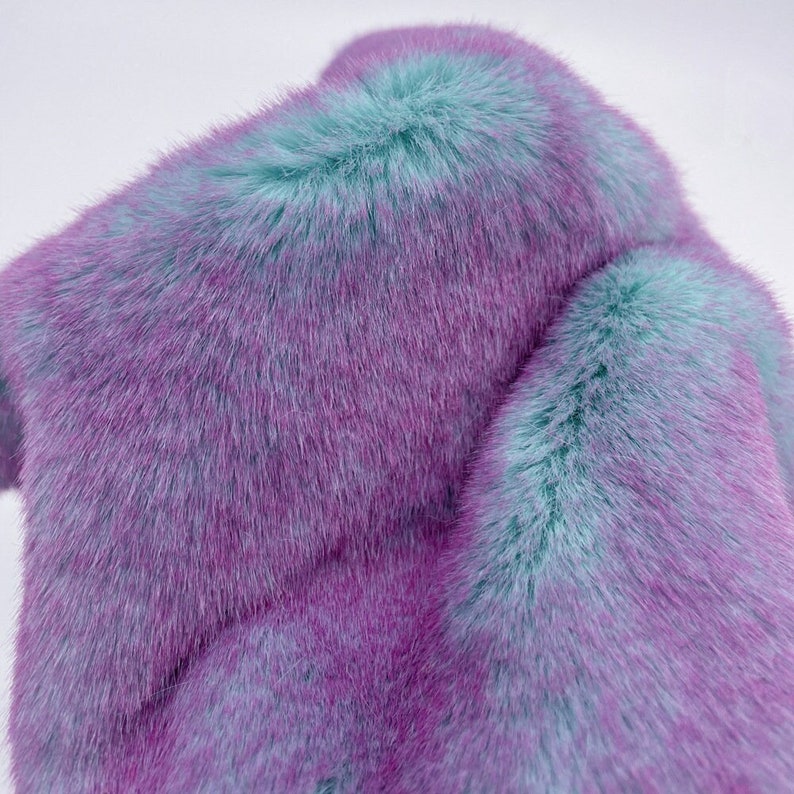 Blue Fuzzy Faux Fur Fabric, Bi-colored Faux Fox Fur With Purple Tips ...