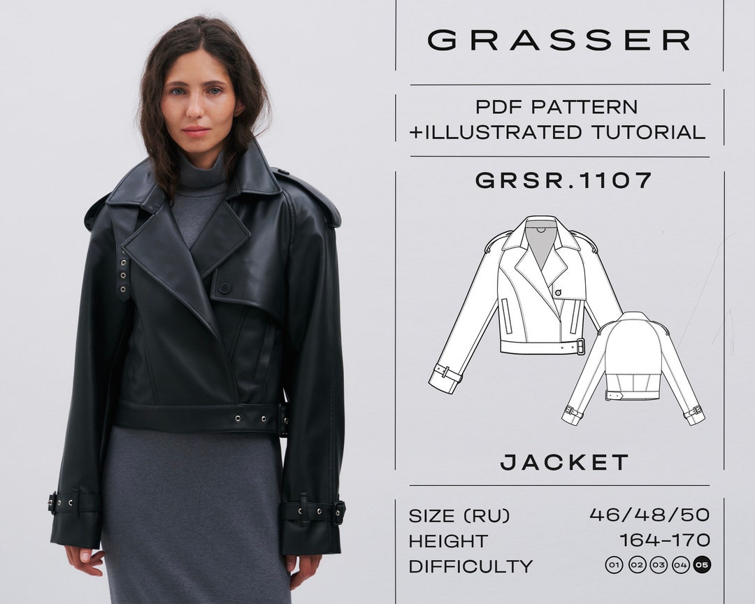 Leather Jacket Pdf Sewing Pattern for Women Sizes 46 / 48 / 50 RU Model ...