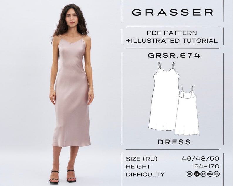 Slip Dress Pdf Sewing Pattern for Women | Sizes 46 / 48 / 50 (RU ...