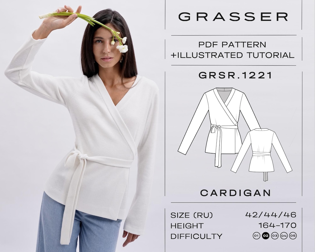 Wrap Cardigan Sewing Pattern PDF | Tie Front Sweater | Sizes 42 / 44 ...