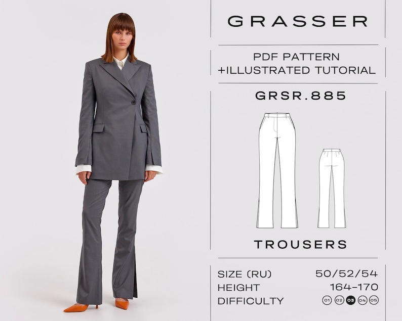 Trousers Pdf Sewing Pattern for Women Sizes 50 / 52 / 54 RU - Etsy UK