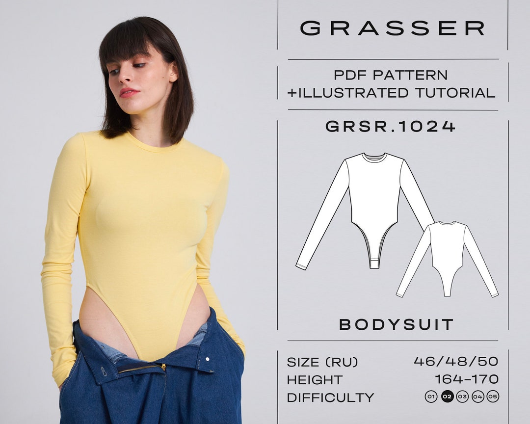 Bodysuit Pdf Sewing Pattern With Tutorial Sizes 46 / 48 / 50 (RU) | Model No. 1024 - Etsy