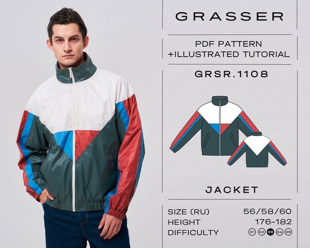Track Jacket Pdf Sewing Pattern for Men | Sizes 56 / 58 / 60 (RU ...