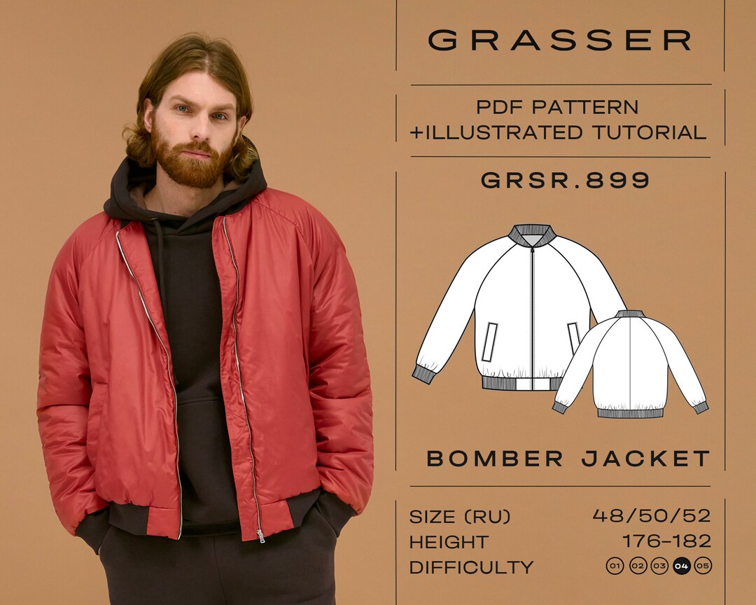 Men's Bomber Jacket Pdf Sewing Pattern | Sizes 48 / 50 / 52 (RU ...