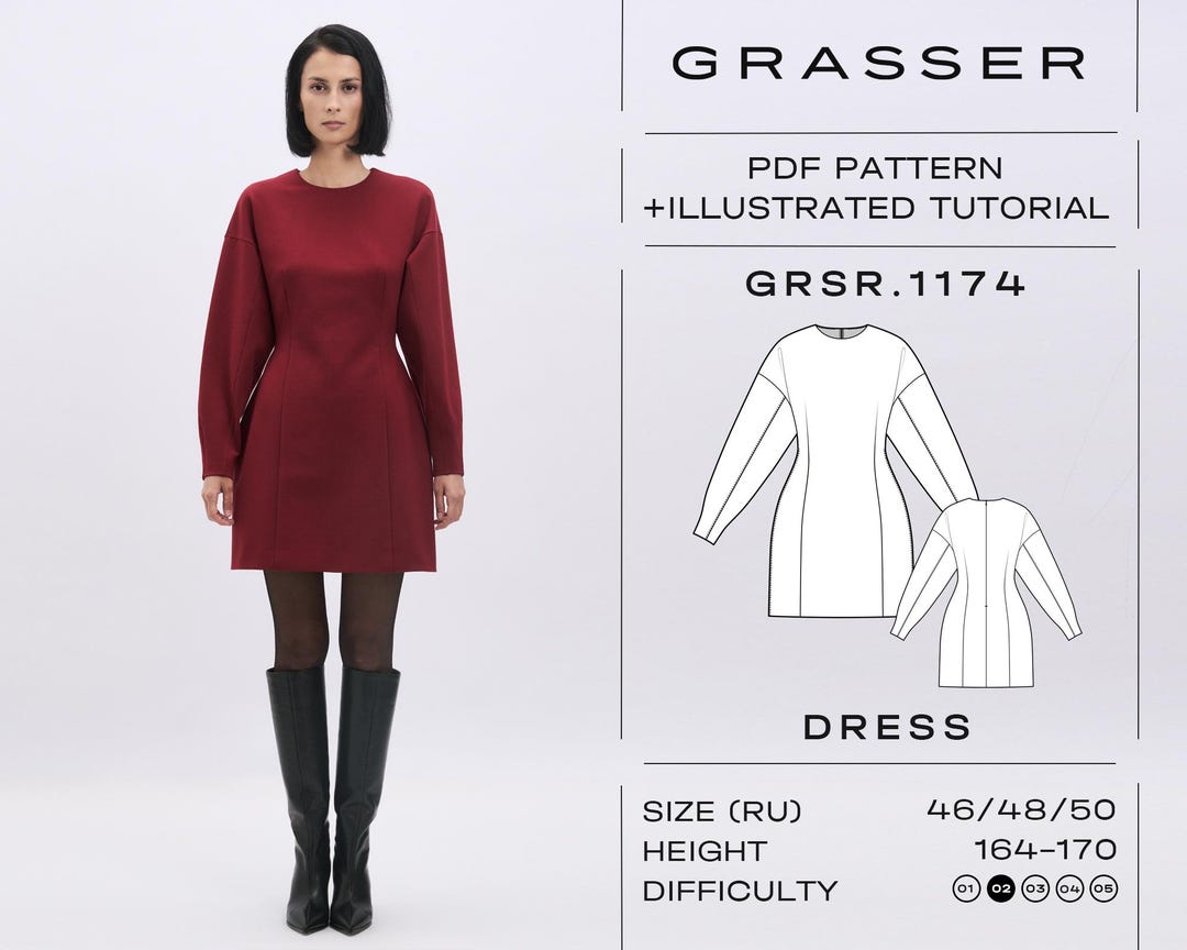 Mini Dress Pdf Sewing Pattern With Tutorial | Sizes 46 / 48 / 50 (RU ...