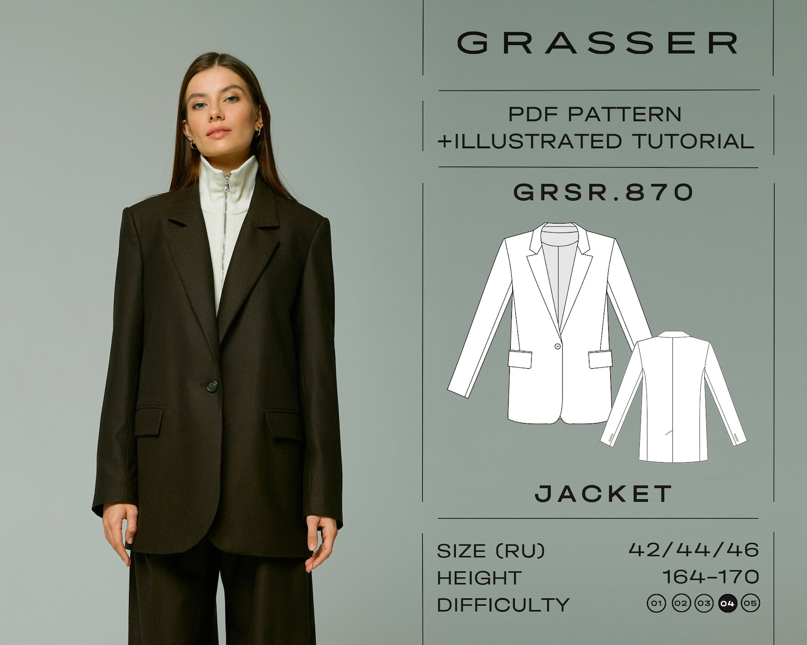 Suit Jacket Pdf Sewing Pattern for Women With Tutorial Sizes 42 / 44 ...
