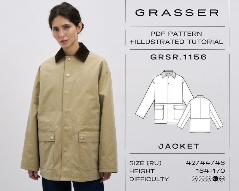 Workwear Jacket Sewing Pattern PDF | Sizes 42 / 44 / 46 (RU) | Grasser ...