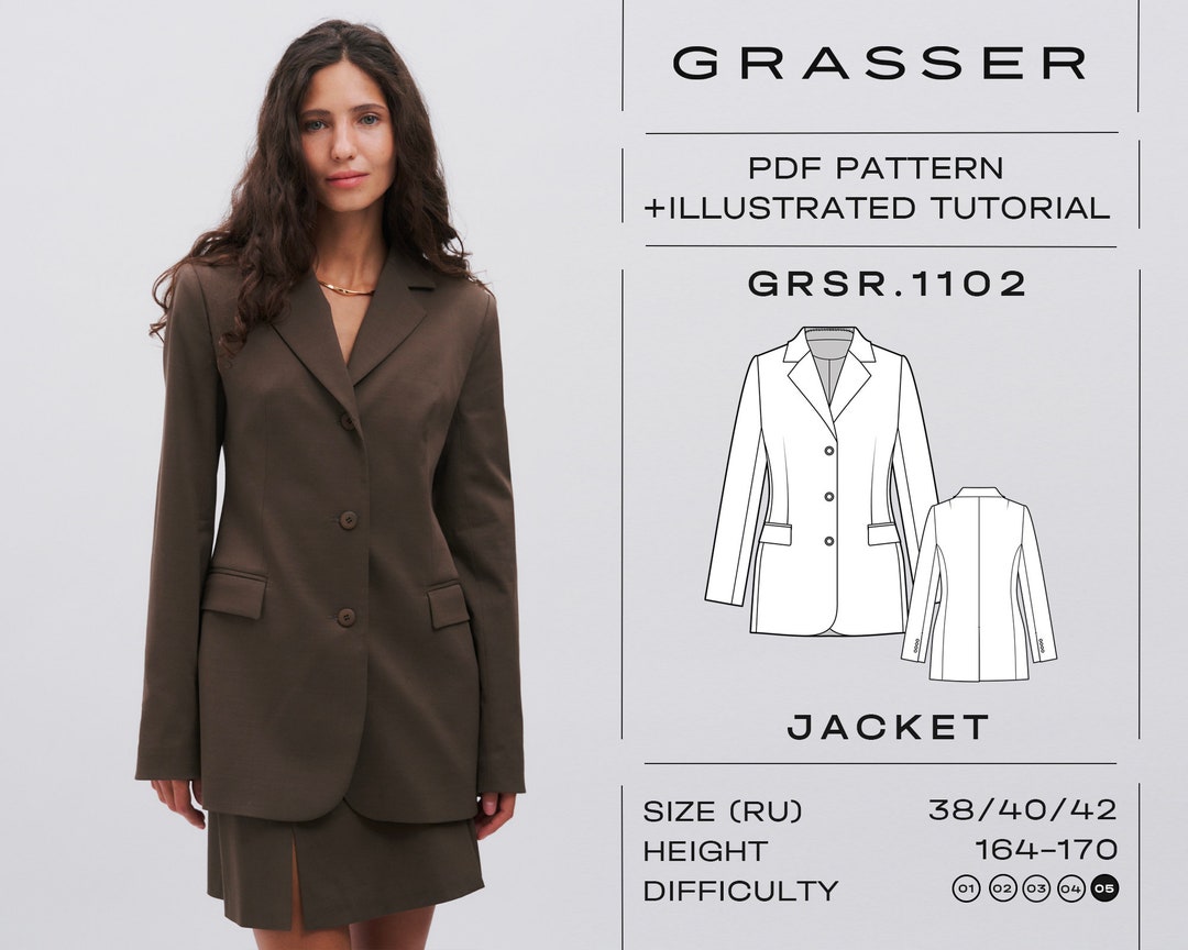Blazer Pdf Sewing Pattern for Women With Tutorial Sizes 38 / 40 / 42 RU ...