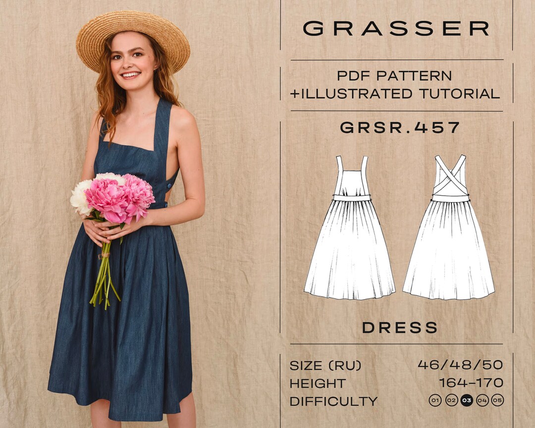 Pinafore Dress Pdf Sewing Pattern With Tutorial | Sizes 46 / 48 / 50 ...