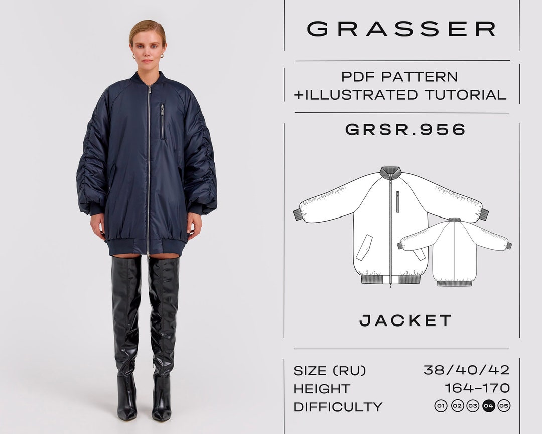 Bomber Jacket Pdf Sewing Pattern for Women Sizes 38 / 40 / 42 (RU ...