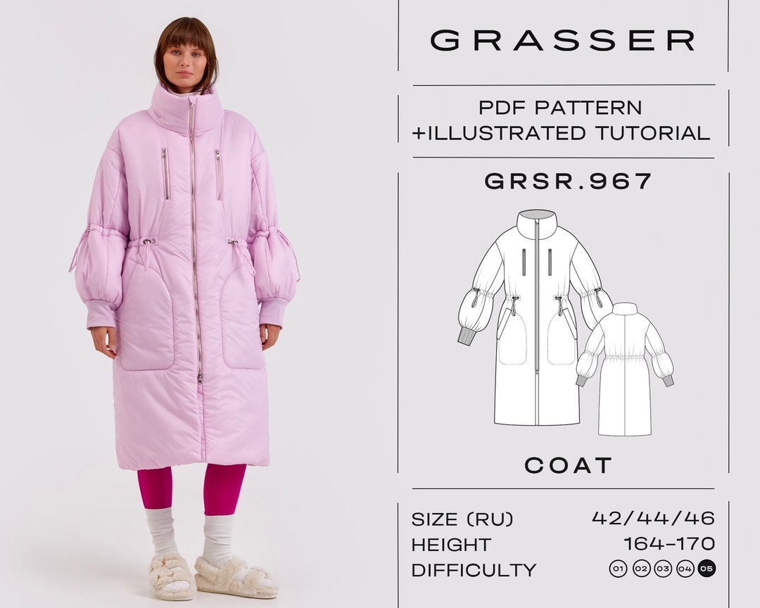 Puffer Coat Pdf Sewing Pattern for Women Sizes 42 / 44 / 46 (RU ...