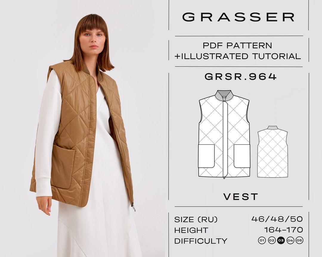 Vest PDF Sewing Pattern for Women | Sizes 46, 48, 50 (RU) | Model No ...