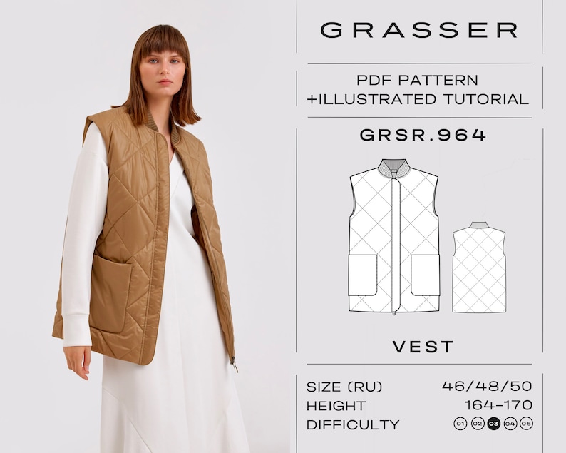 Vest PDF Sewing Pattern for Women | Sizes 46, 48, 50 (RU) | Model No ...