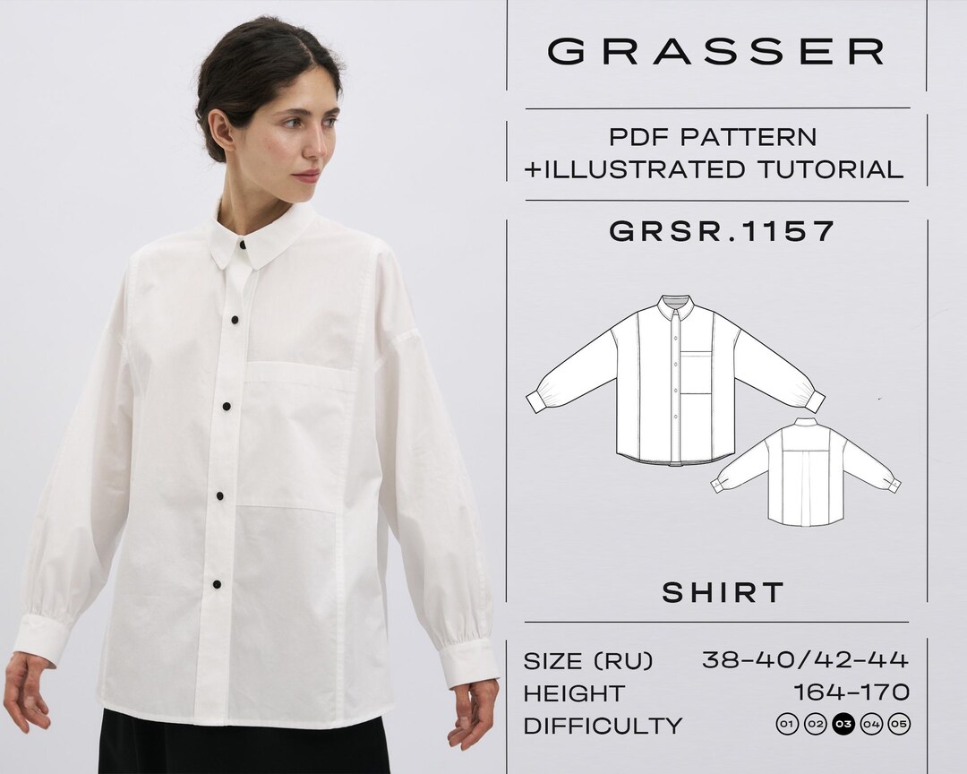 Oversized Shirt Pdf Sewing Pattern for Women | Sizes 38-40 / 42-44 (RU ...