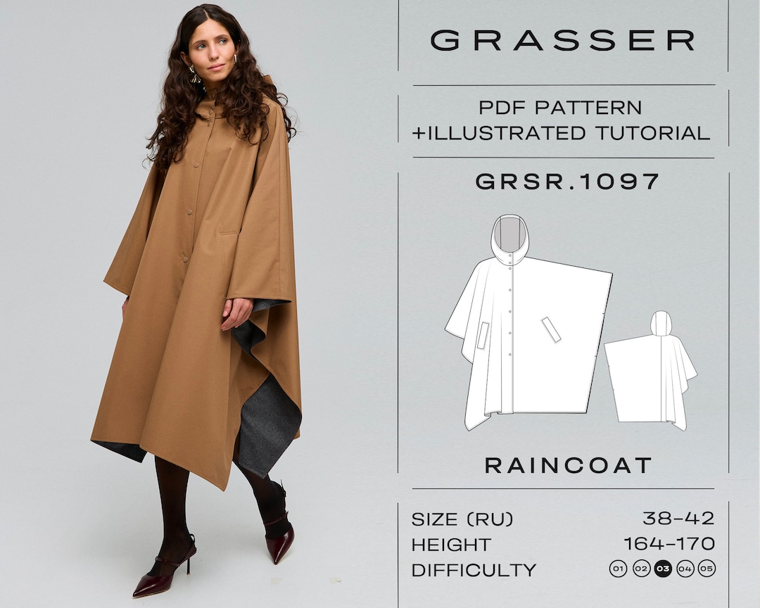 Raincoat Pdf Sewing Pattern for Women Size 38–42 (RU) | Model No. 1097 ...