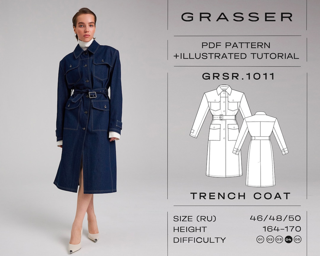 Trench Coat Sewing Pattern With Tutorial Sizes 46 / 48 / 50 (RU ...