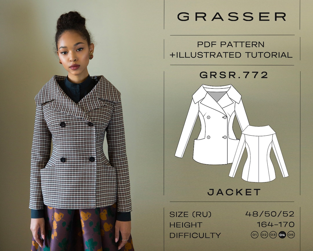 Blazer Pdf Sewing Pattern for Women Sizes 48 / 50 / 52 (RU) | Model No ...