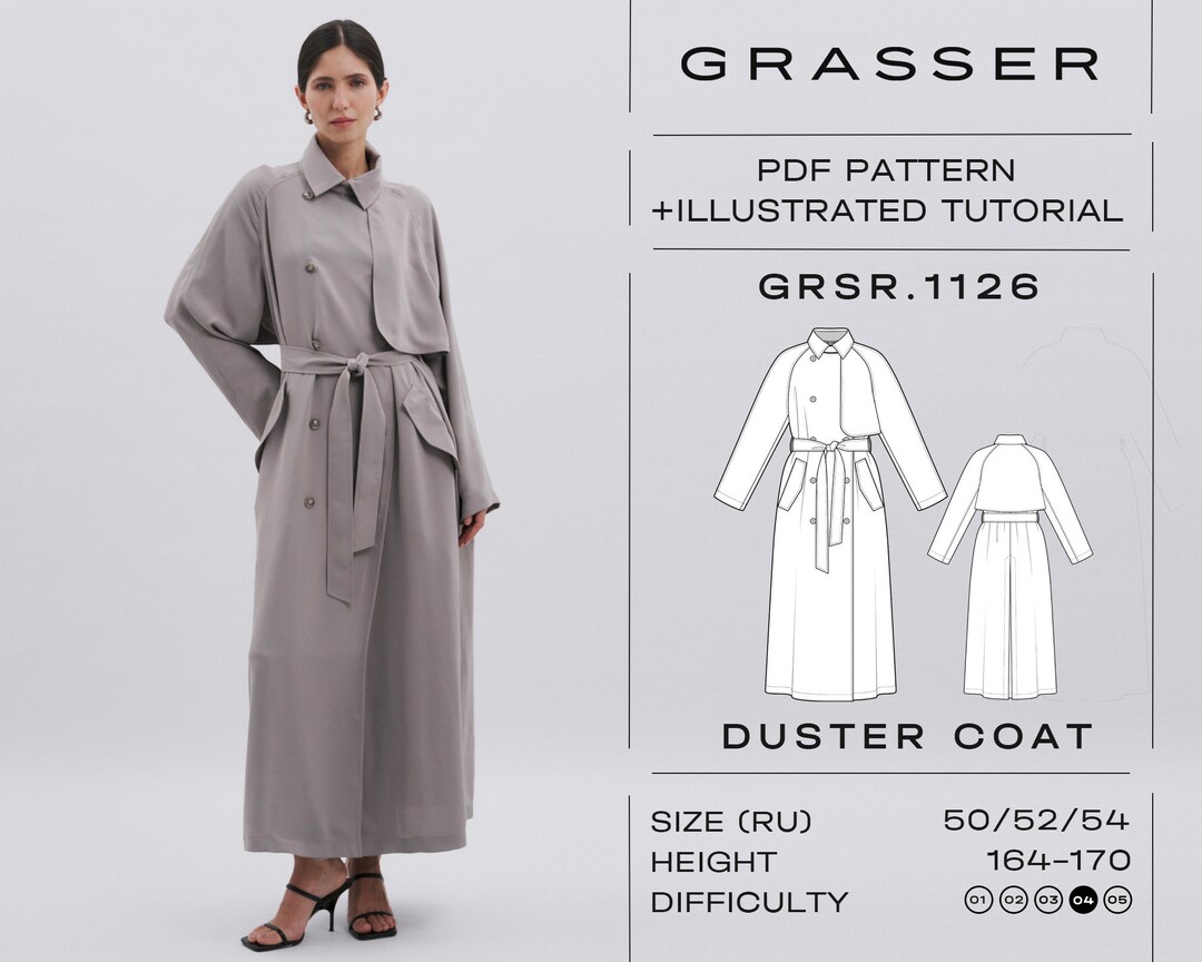 Duster Coat Pdf Sewing Pattern for Women Sizes 50 / 52 / 54 RU Model No ...