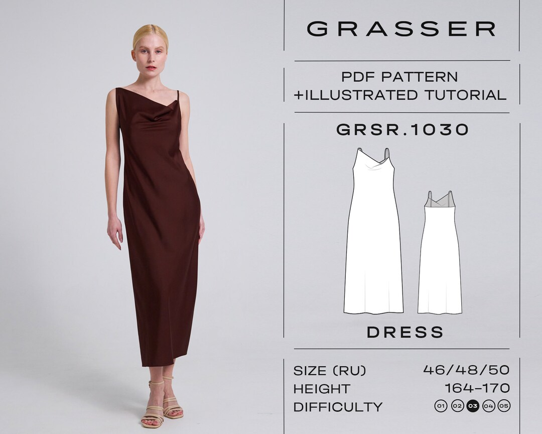 Bias Cut Dress Sewing Pattern With Tutorial | Sizes 46 / 48 / 50 (RU ...