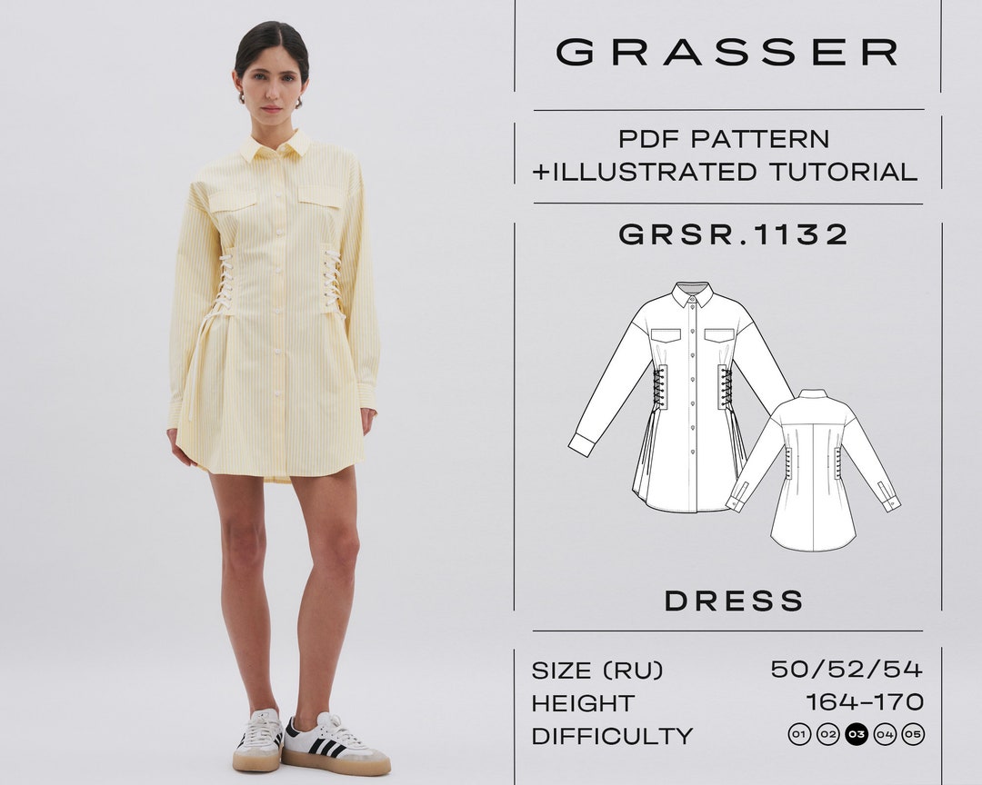 Lace up Dress Pdf Sewing Pattern for Women | Sizes 50 / 52 / 54 (RU ...